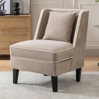 Velvet Upholstered Accent Chair with Edge Piping, Two-tone Wingback ...