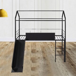 Durable Metal Loft Platform Bed with Slide, House Design with Writable ...