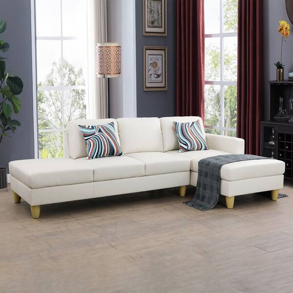 2-Piece Couch Living Room Sofa Set White Faux Leather Sofa - Bed Bath ...