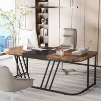 63" Large Executive Desk, Modern White Gold Office Desk with Metal Leg ...