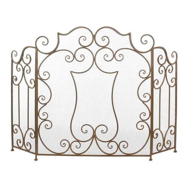 32" Tawny Brown Modern Scroll Fireplace Screen - Bed Bath & Beyond ...