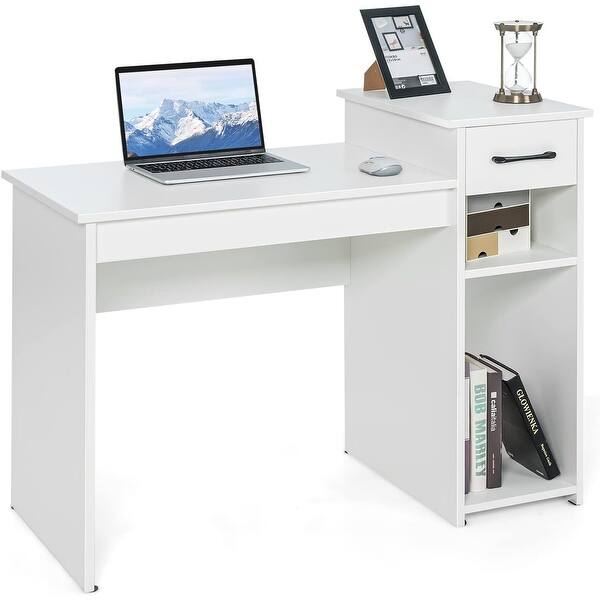 Compact Wooden Desk with Storage Drawer and Shelves for Small Spaces ...