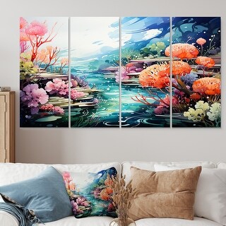 Designart "Realistic Underwater Coral Garden III" Coral Canvas Set Of 4 ...