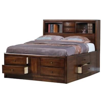 Queen Bookcase Bed with Underbed Storage Drawers Warm Brown - Overstock ...