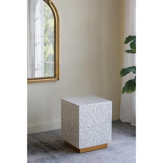 Bohemian Square Stool with Capiz Inlay - Gold Base, End Table, Side Table - 14x14x18" - Bed Bath ...