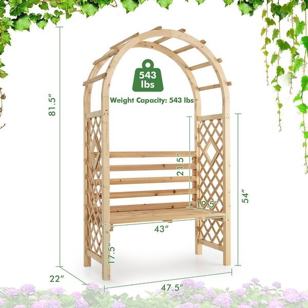 81in Garden Arch with Bench Wooden Garden Arbor Archway Trellis - Bed ...