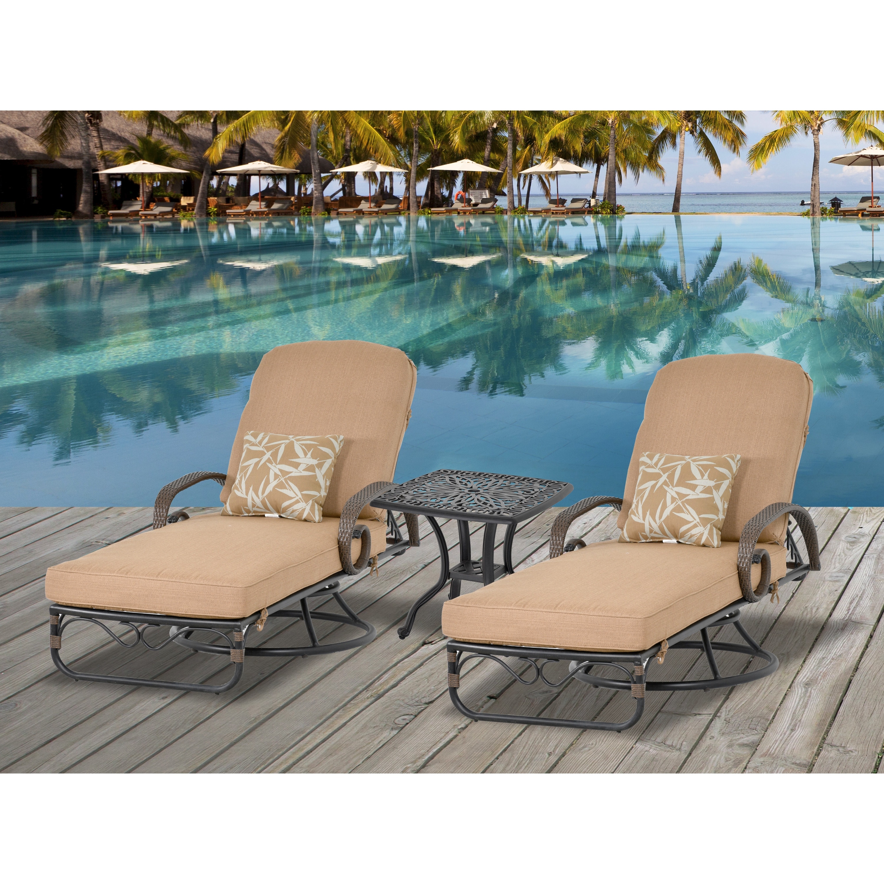 Grand Bonaire Weave Patio Motion Swivel Chaise Lounges with Cushions ...