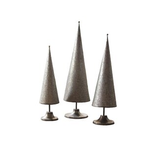 Set of 3 Silver and Brown Galvanized Christmas Trees With Brass Detail ...