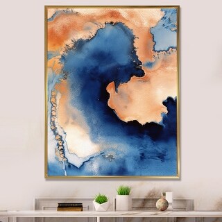 Designart "Blue and Beige Marble Clouds I" Fractals Framed Canvas Art ...