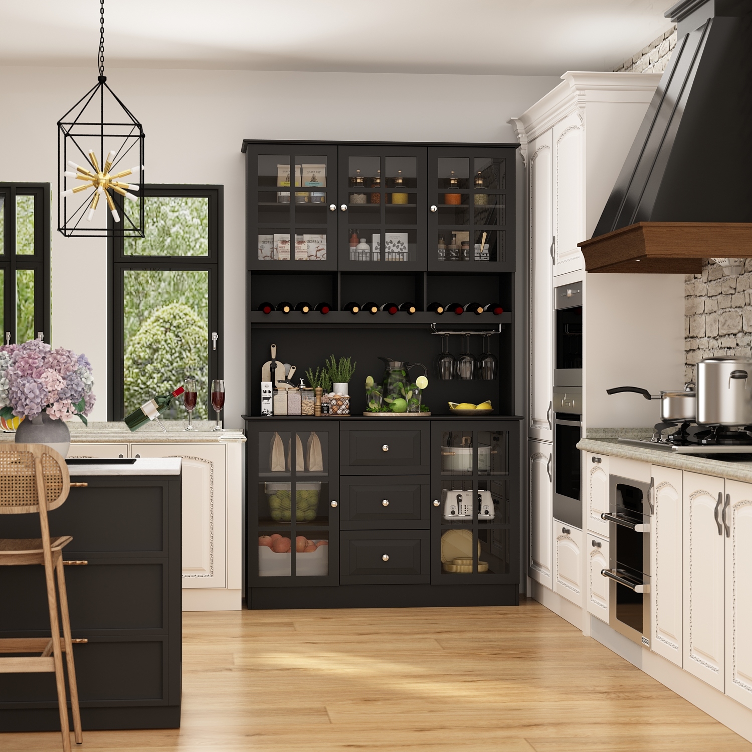 79 Pantry Storage Cabinet Glass Doors Sideboard Buffet Cabinet Lacquer