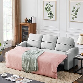 Concise & Elegant 3-Seat Pull-Out Storage Sofa with Plastic Feet ...
