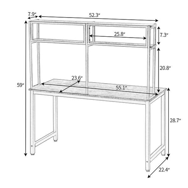 Home Office 52 Inches Computer Desk with Hutch and Shelves Laptop Table ...