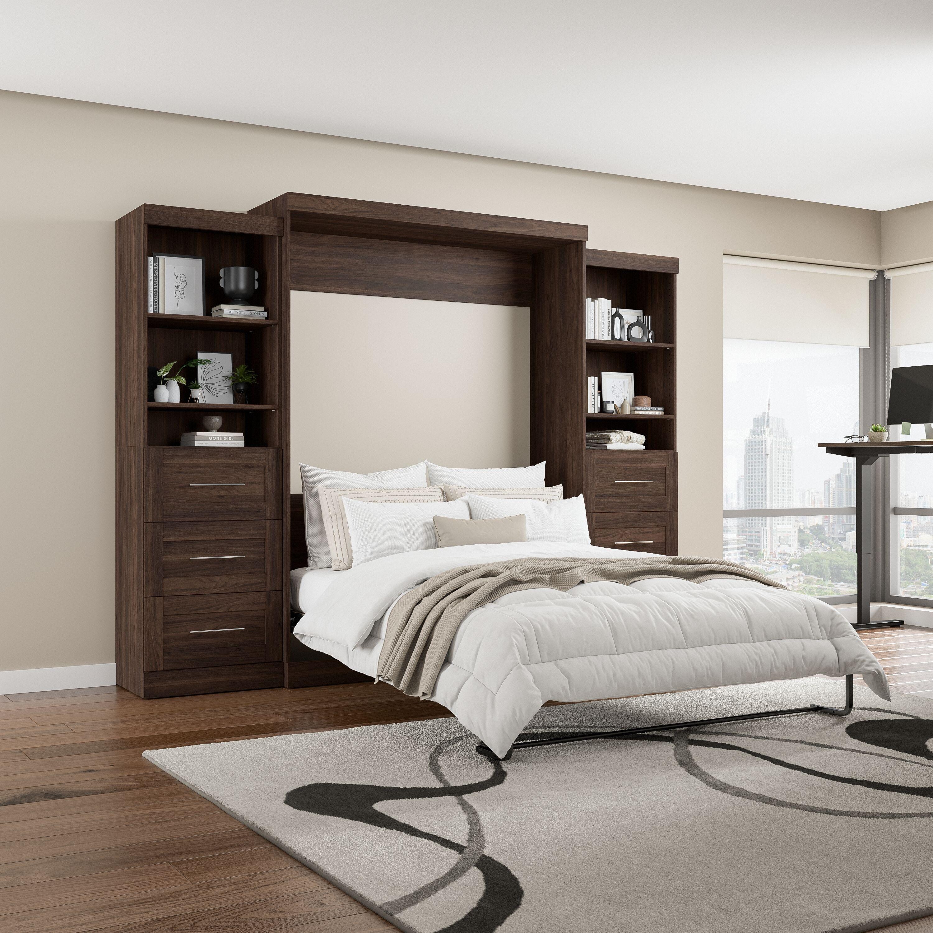 Bestar Pur Queen Murphy Bed and 2 Shelving Units with Drawers 115W