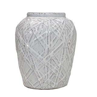 9" White Antique Finish Abstract Ceramic Pot Vase - Bed Bath & Beyond ...