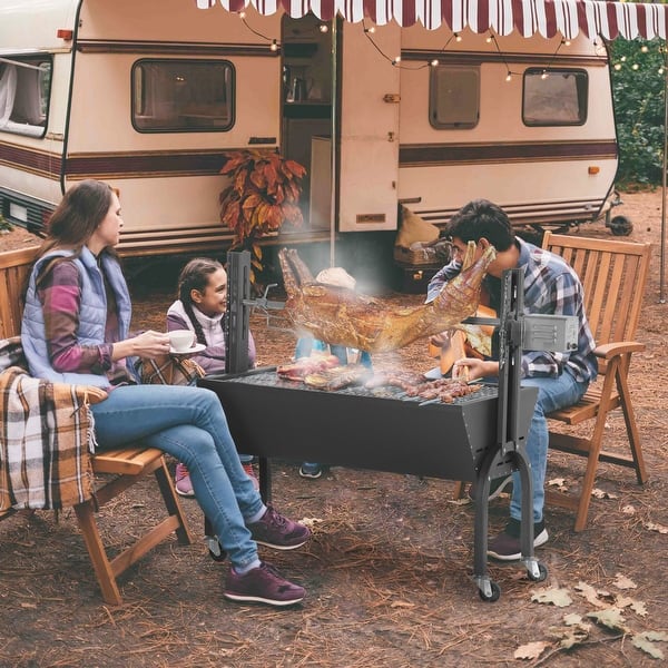 Outsunny Electric Rotisserie Grill Roaster Portable Charcoal BBQ 15W ...