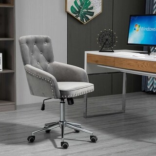 HOMCOM Mid-Back Desk Chair with Nailhead Trim, Button Tufted Back ...