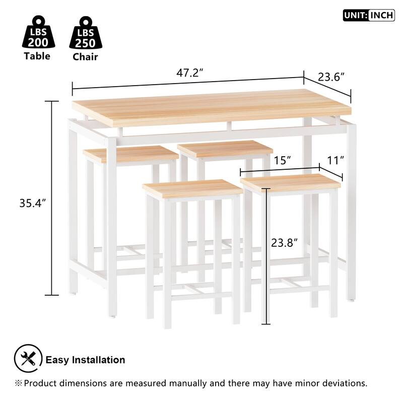 Mieres Minimalist Industrial Style Wooden Top 5 Pieces Dining Table Set ...