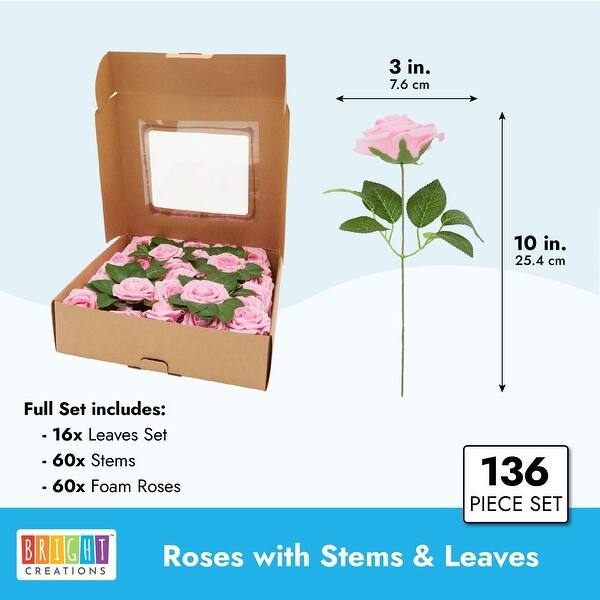Artificial Light Pink Flowers Bulk, 60 Foam Roses, 60 Stems, and 16 ...