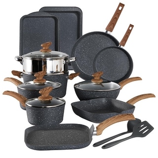 17-Piece Kitchen Granite Cookware Set, Non-stick Cooking Pots and Pans ...