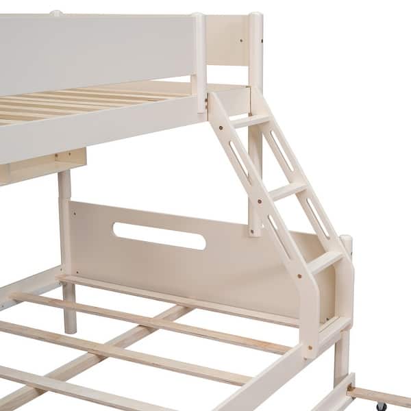 Twin over Full Bunk Bed with Twin Size Trundle and Solid Wood Slats ...