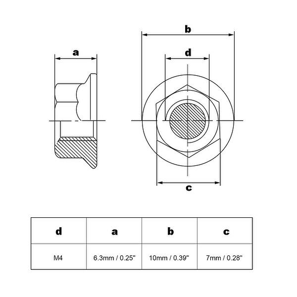 M4x0.7mm Hex Flange Nylon Insert Lock Nuts, Stainless Steel 304, 10Pcs ...
