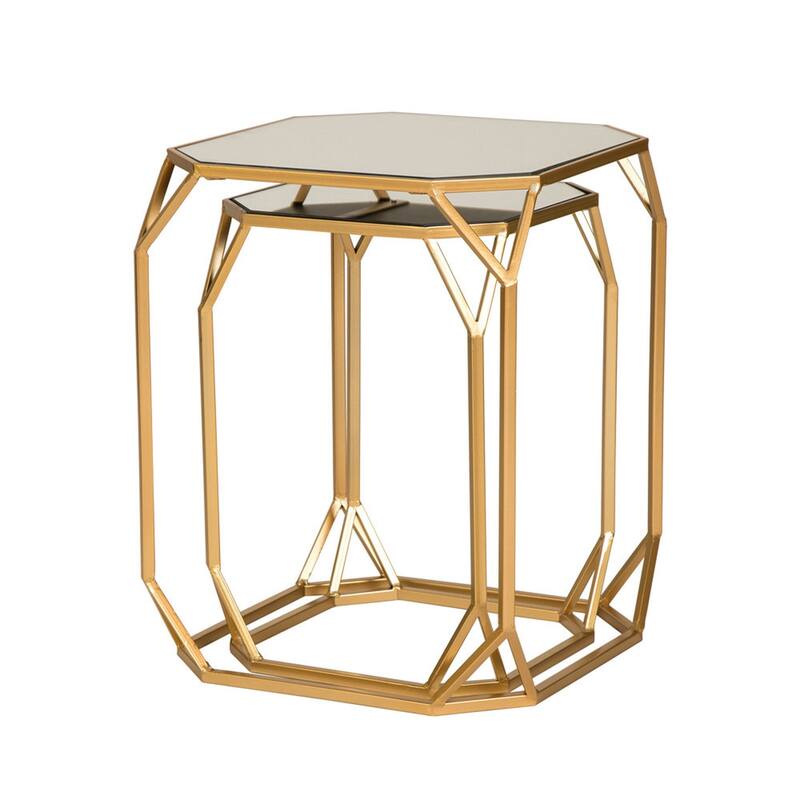 Glitzhome Set of 2 Glam Glass Modern Square/Octagon Gold/Silver Side ...