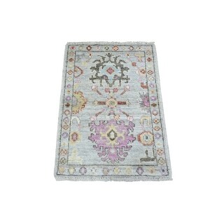 Shahbanu Rugs Light Gray Hand Knotted Afghan Oushak Geometric Medallion ...