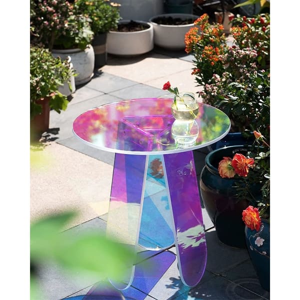 Acrylic Rainbow Color Coffee Table Iridescent Glass Round Side Table ...