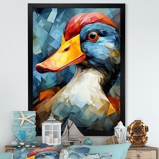 Designart "Cubist Quack Duck Portrait In Blue And Yellow" Duck Wall ...