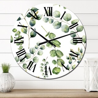 Designart 'Eucalyptus Branches On White III' Patterned wall clock - Bed ...
