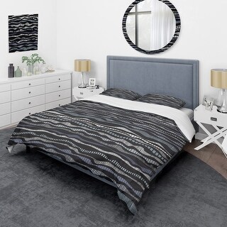 Designart 'Black Abstract Waves Pattern' Modern Duvet Cover Set - Bed ...