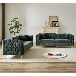 Green 2pcs Chesterfield Sectionals Sofa Pull Buckle Design Recliner ...