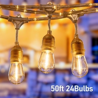 48FT LED Outdoor String Light, Clear White, 24 E26 Bulb Sockets - Bed ...