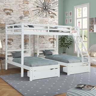 Modern Bunk Bed Solid Wood Full Size for Upper Bed & Twin Size for Down ...
