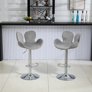 NINEDIN 2pcs Swivel Bar Stools Gray Lounge Dining Chair with Adjustable ...