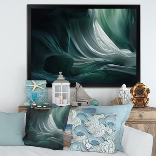 Designart "Green The Aquatic Masterpiece Ii" Modern Waves Framed Canvas ...