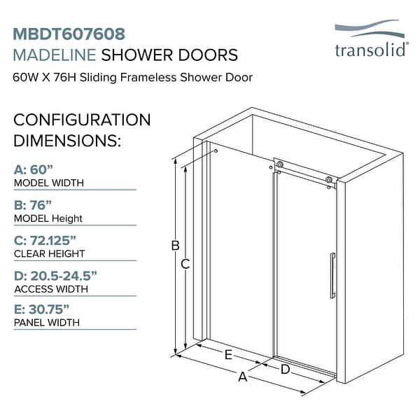 Madeline 60 in. W x 76 in. H Sliding Frameless Shower Door with Fixed ...