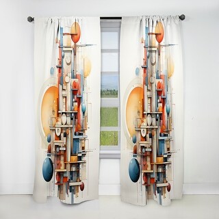 Designart "Cubism Art Tower I" Cubism Curtain - Blackout Abstract ...