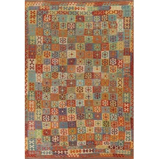 Checkered Kilim Multi-Color Area Rug Hand-woven Wool Carpet - 8'8" x 11 ...