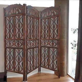 Brown Decorative 3 Panel Mango Wood Screen with Abstract Carvings - Bed ...