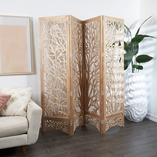 Gold Wooden Hinged Foldable Partition 4 Panel Tree Partition Room ...