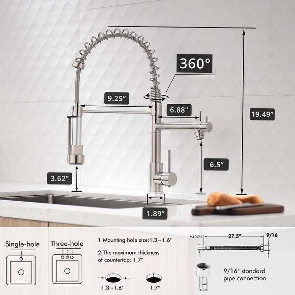 Kitchen Faucet with Pull Down Sprayer, Commercial Stainless Steel Pull ...