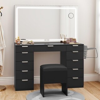 Moasis 46" Makeup Vanity with 11 Drawers - 46"L x 15.7"W x 55.9"H - Bed ...