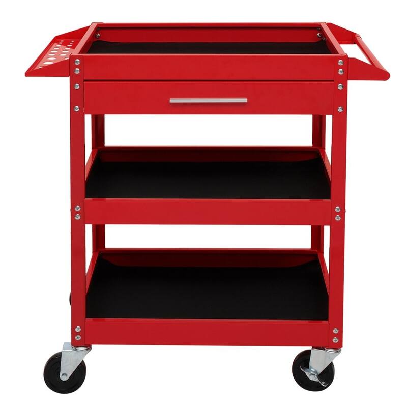 3-Tray Rolling Utility Cart Trolley with Drawer, Industrial Commercial ...