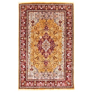 ECARPETGALLERY Hand-knotted Kashmir Light Gold Silk Rug - 6'11 x 10'9 ...