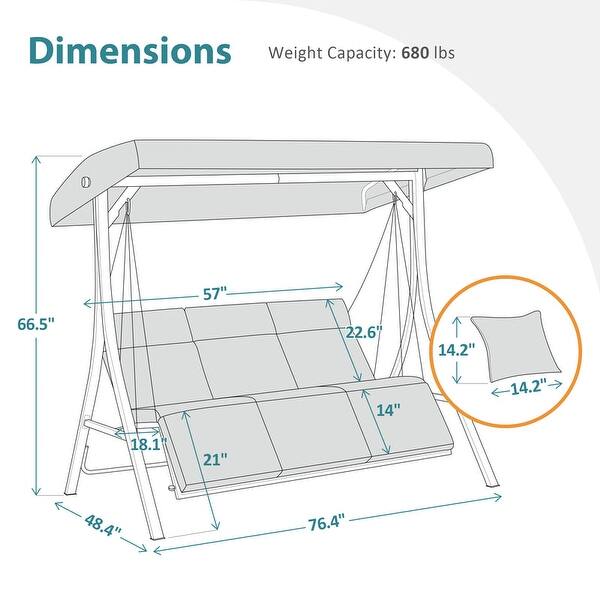 MCombo 3-Seat Reclining Patio Swing Chair with Chain Armrests, Outdoor ...