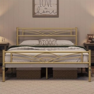 Queen Metal Bed Frames with Headboard Platform Bed Antique Gold - Bed ...