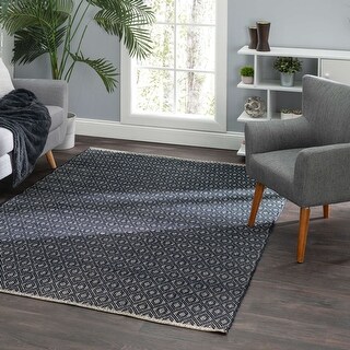 Optic Diamond Navy/Ivory Handwoven Cotton Rug - Bed Bath & Beyond ...