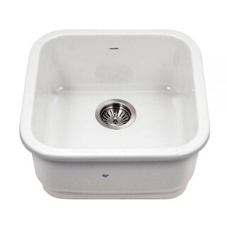 Houzer Platus 19 inch White Fireclay Square Undermount Single Bowl Bar ...
