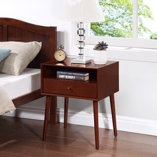 Dark Walnut Bedside Table with Drawer & Open Shelf - Sturdy Wood ...